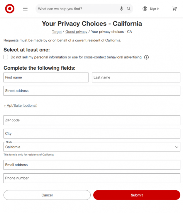 20 Examples of “Do Not Sell or Share My Personal Information” Page