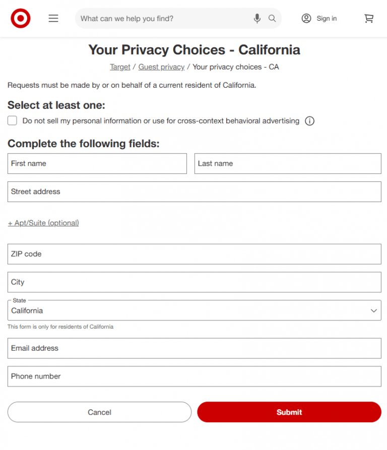 20 Examples of “Do Not Sell or Share My Personal Information” Page