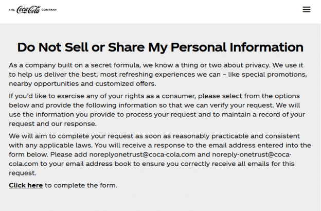 20 Examples of “Do Not Sell or Share My Personal Information” Page