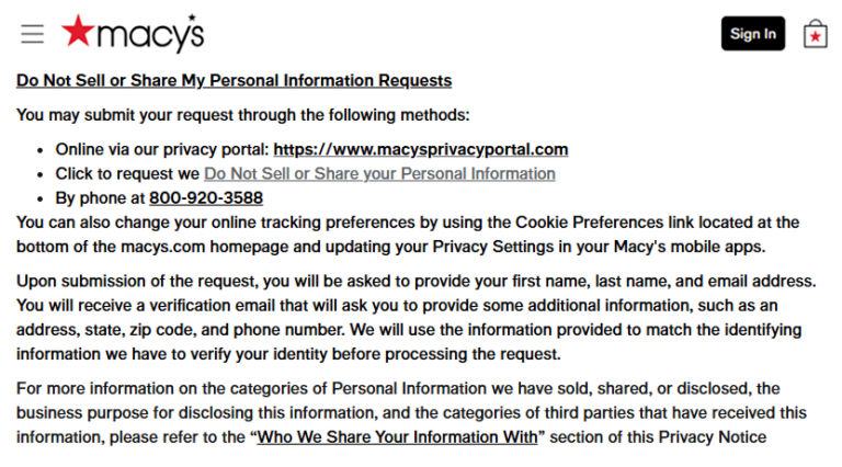 20 Examples of “Do Not Sell or Share My Personal Information” Page