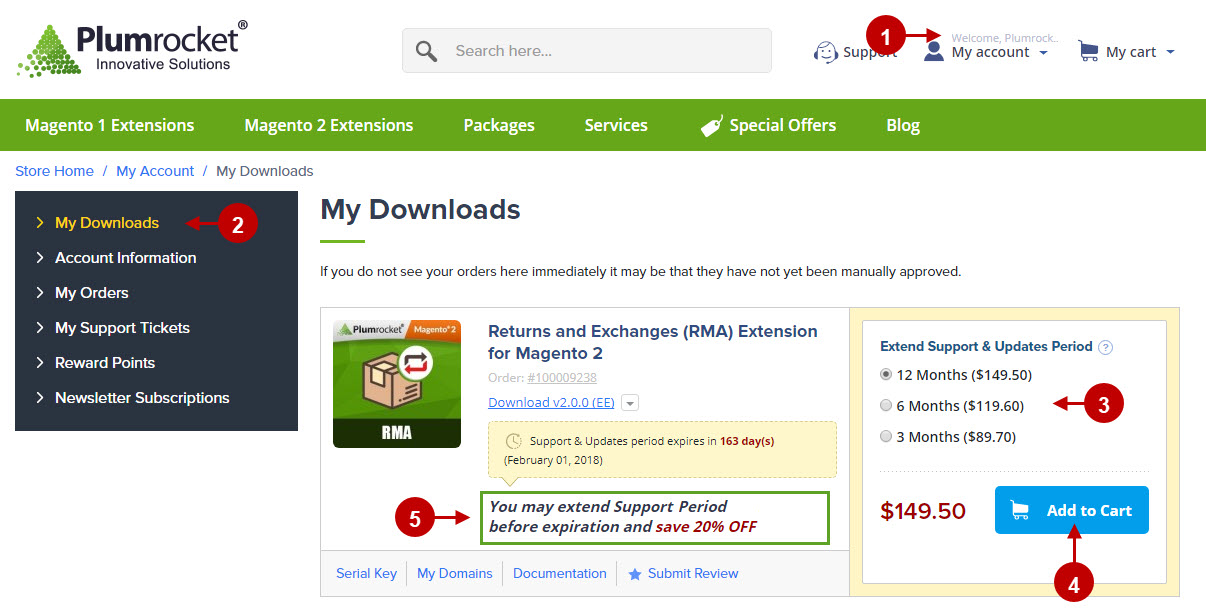 Extend Plumrocket Magento Support Period - Plumrocket Documentation